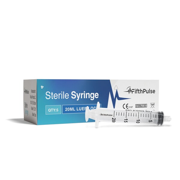 Fifthpulse 20ml Luer Lock Syringe NO Needle, Measurement Dispensing, Sterile, Individually ...